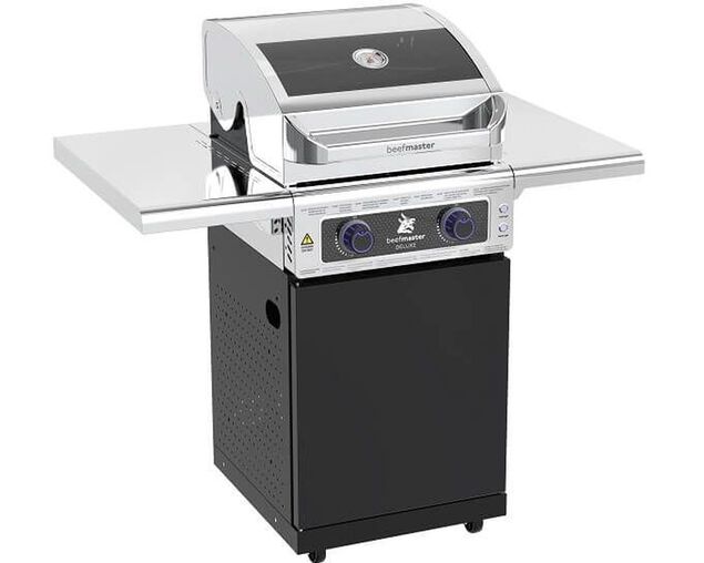 Buy Deluxe Beefmaster 2 Burner BBQ on Classic Cart with Folding Shelves ...