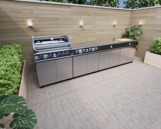 Buy Beefmaster Deluxe 4 Burner Outdoor Kitchen with Range, Sink & Bench ...