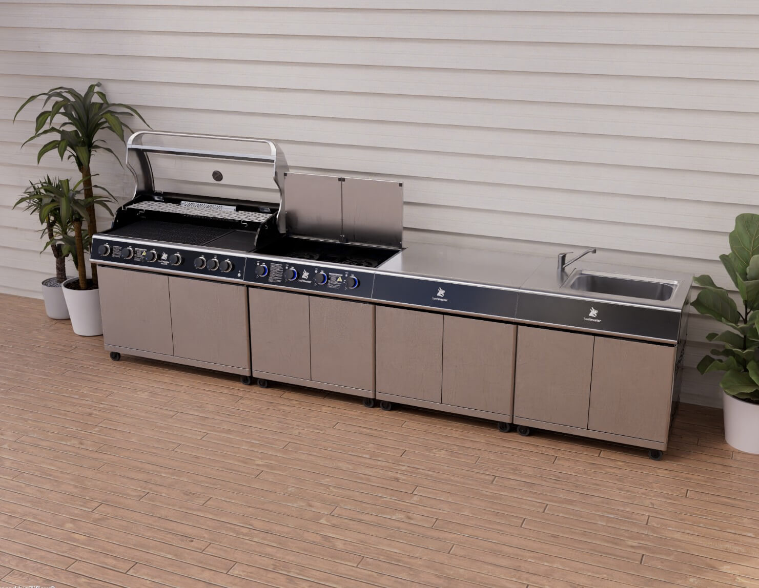Buy Beefmaster Deluxe 6 Burner Outdoor Kitchen with Range, Sink & Bench ...