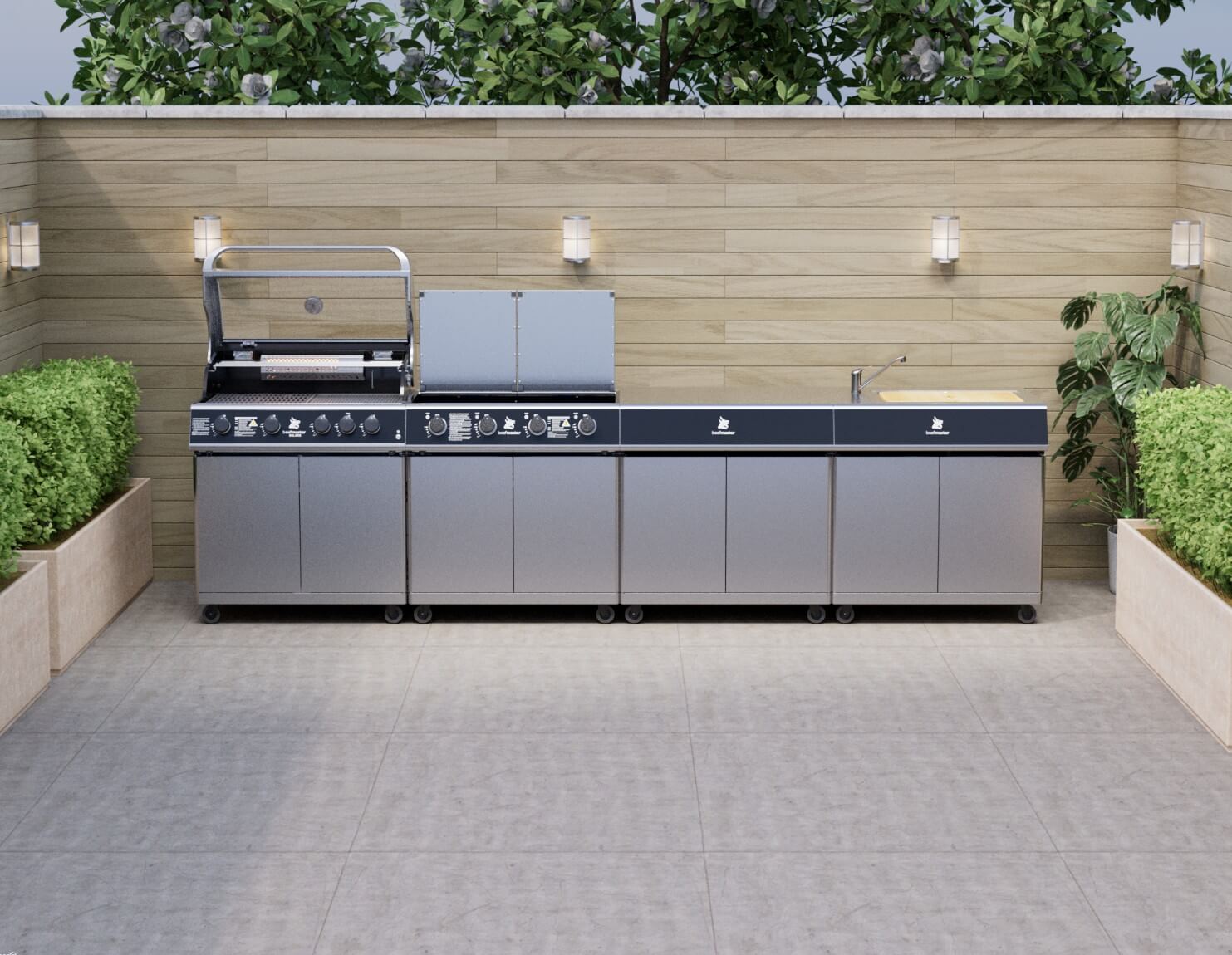 Buy Beefmaster Deluxe 4 Burner Outdoor Kitchen with Range, Sink & Bench ...