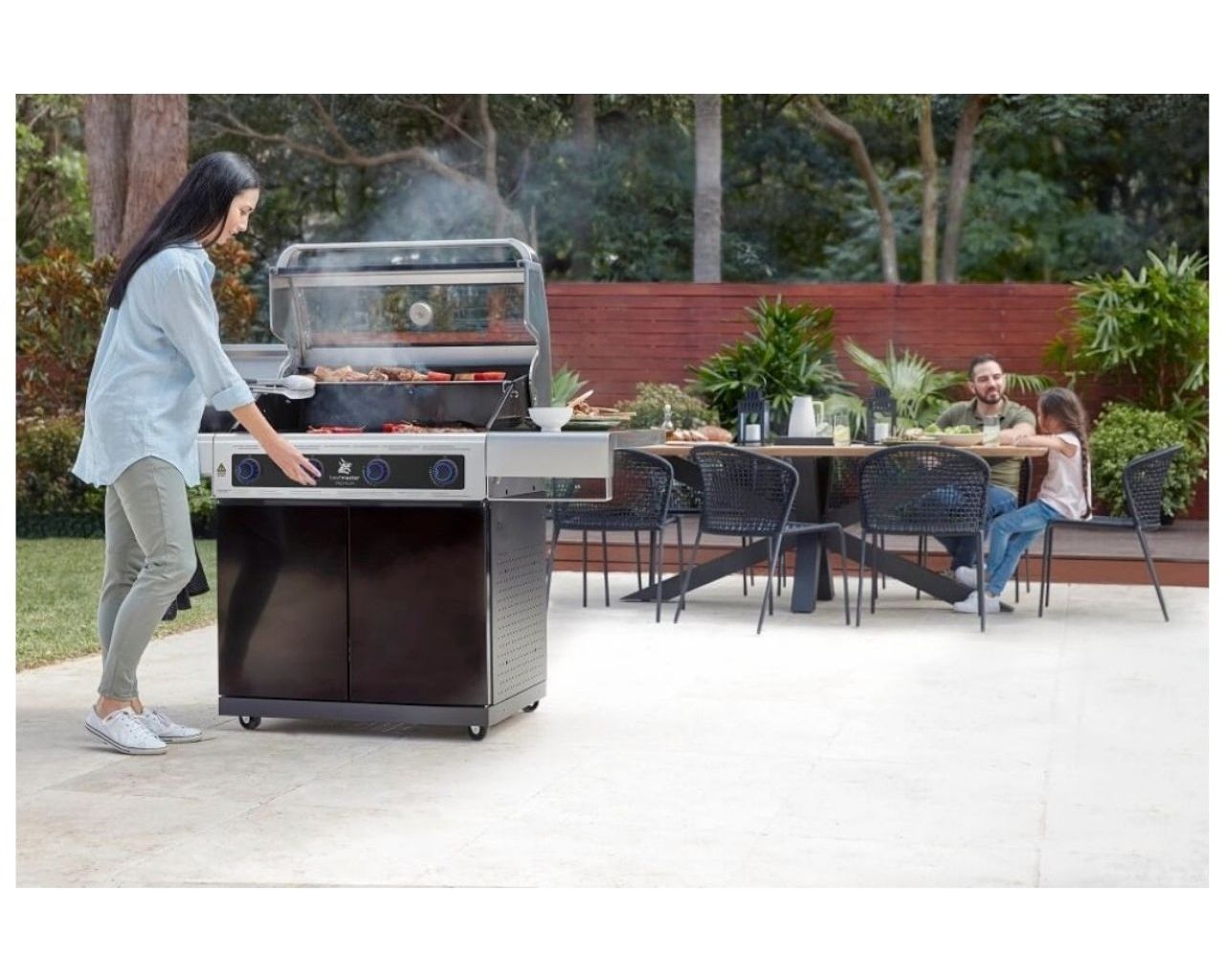 Buy Premium Beefmaster 4 Burner BBQ on Deluxe Cart with Folding Shelves ...