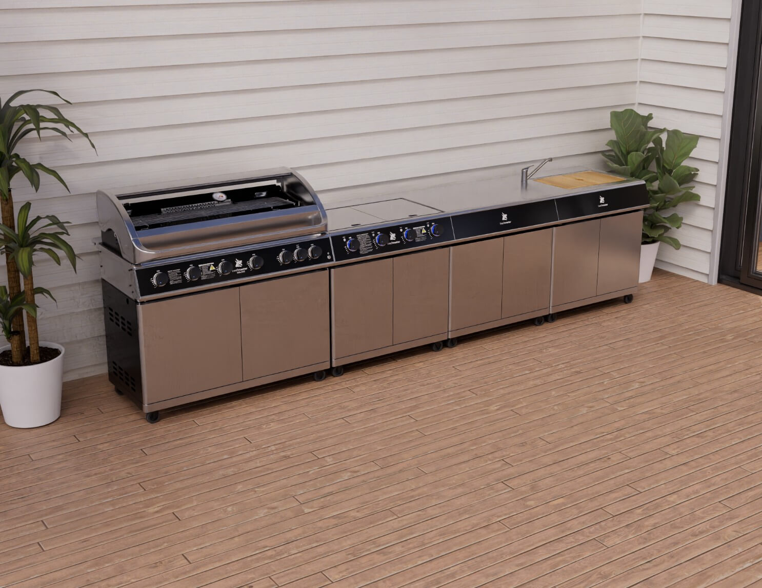 Buy Beefmaster Deluxe 6 Burner Outdoor Kitchen with Range, Sink & Bench ...