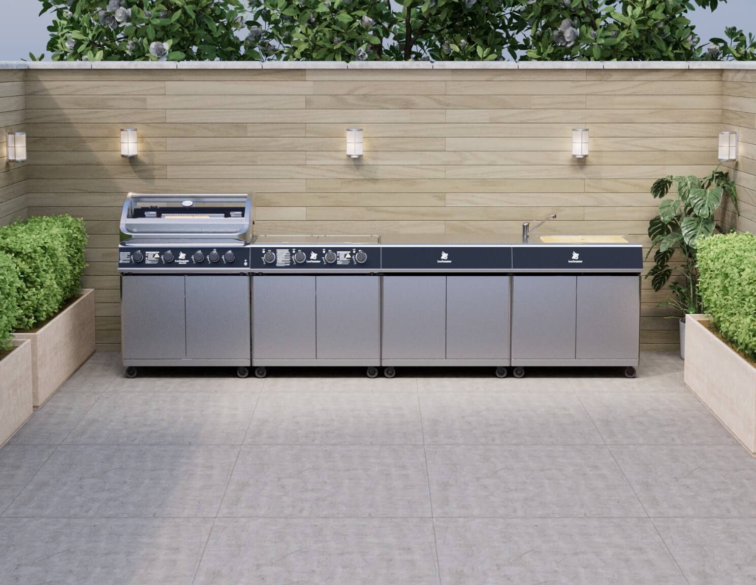 Buy Beefmaster Deluxe 4 Burner Outdoor Kitchen with Range, Sink & Bench ...