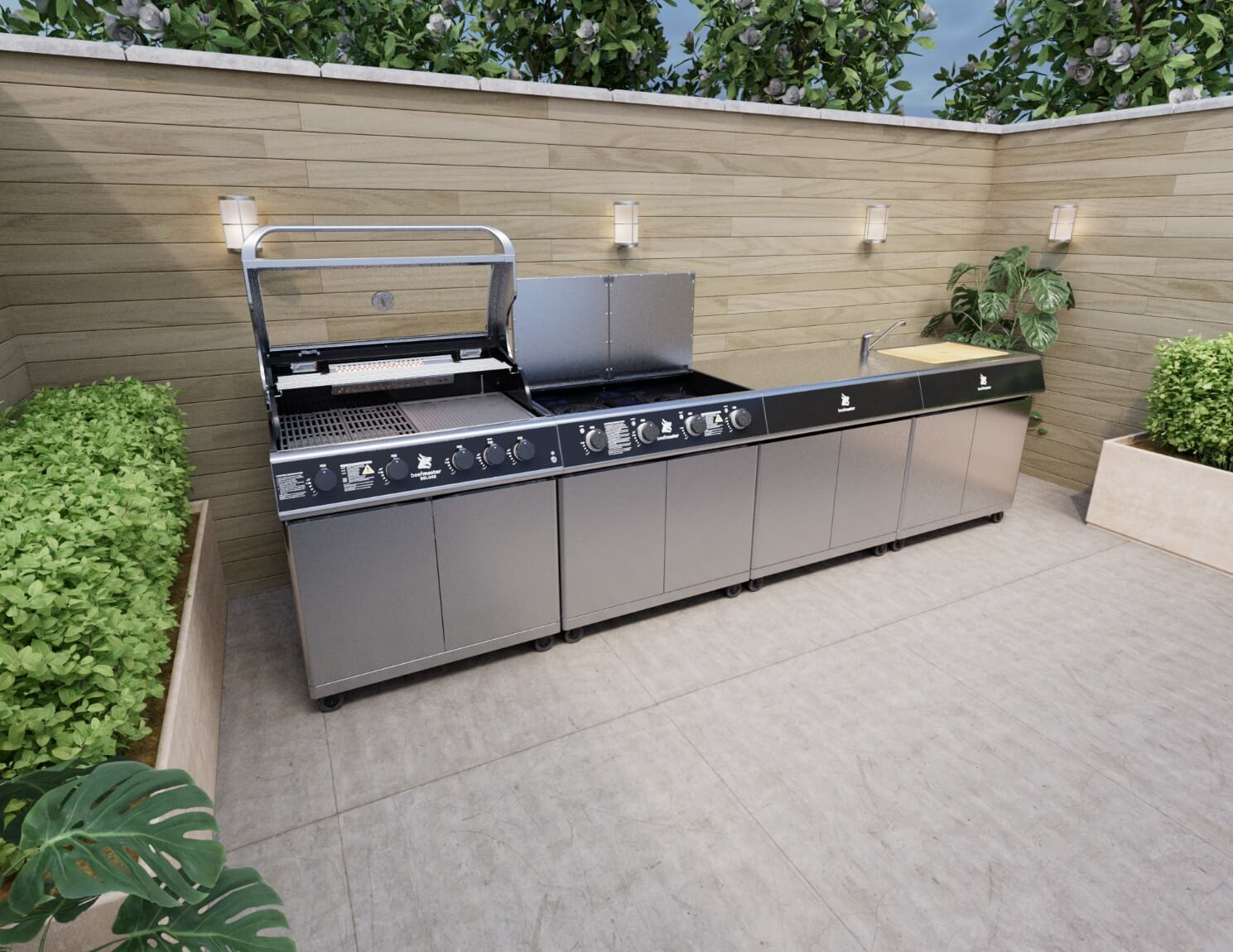 Buy Beefmaster Deluxe 4 Burner Outdoor Kitchen with Range, Sink & Bench ...